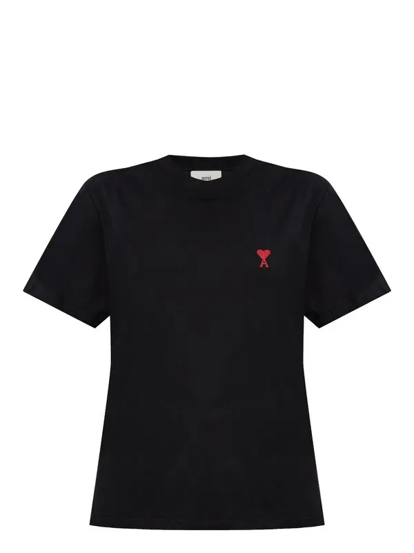 Ami T-shirt With Embroidered Logo - Black