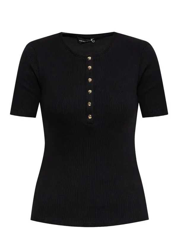 ANINE BING Alessia Ribbed Top - Black