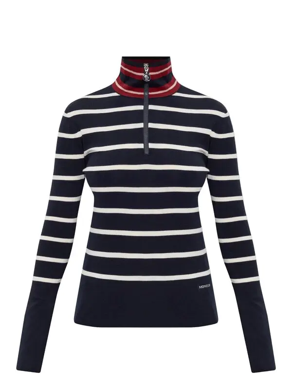 Moncler Striped Wool Knit Top - Navy Blue