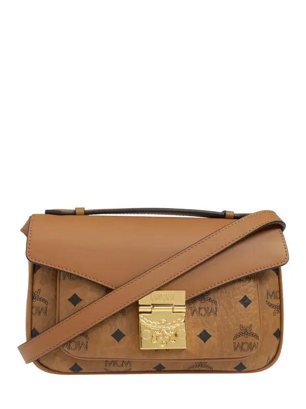 Mcm Monogram Leather Shoulder Bag - Brown