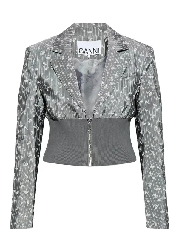 GANNI Floral Pattern Blazer - Grey