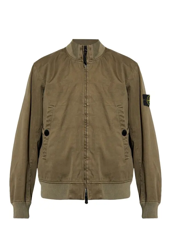 Stone Island Jacket With Detachable Logo Patch - Green