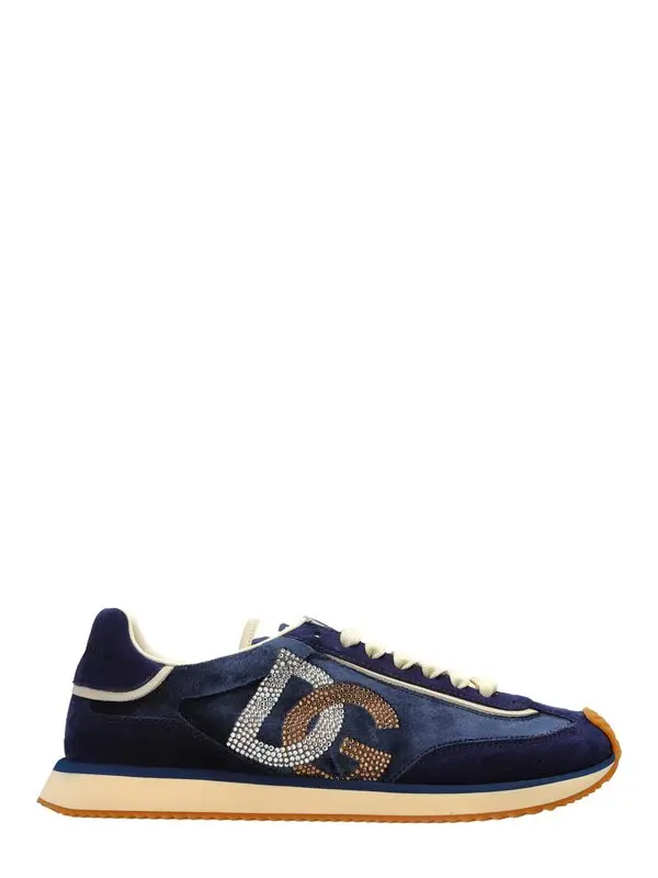 Dolce & Gabbana Shimmering Appliqué Velour Sneakers - Navy Blue