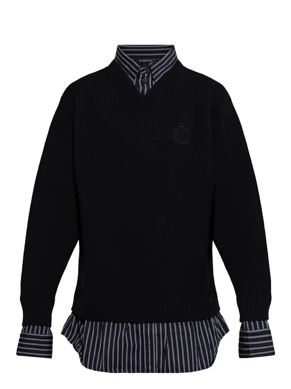 Balenciaga V-neck Wool Sweater - Black