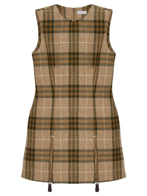 Burberry Check Pattern Wool Dress - Beige