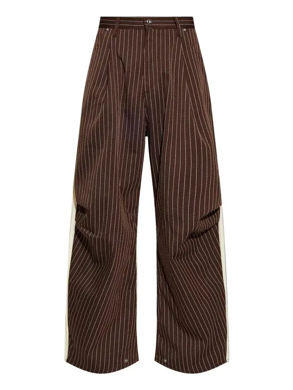 PDF Striped Wide-leg Trousers - Brown