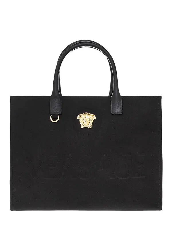 Versace Shopper Bag With Logo And Medusa Hardware - Black