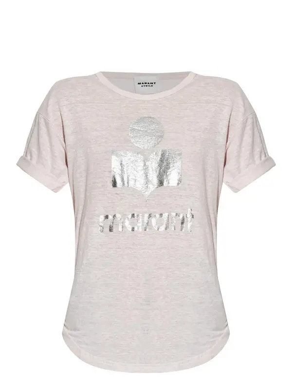MARANT ETOILE Koldi Linen T-shirt With Metallic Print - Pink
