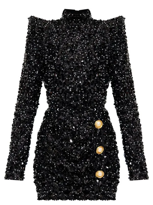 Balmain Sequin-embellished Mini Dress - Black