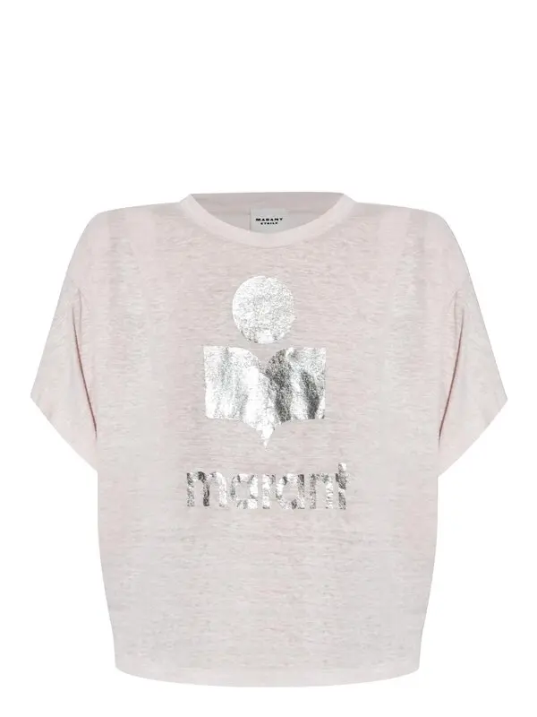 MARANT ETOILE Kyanza Metallic Logo Linen T-shirt - Pink