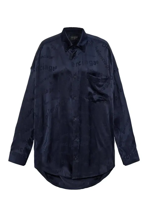 Balenciaga Silk Shirt With Logo - Navy Blue