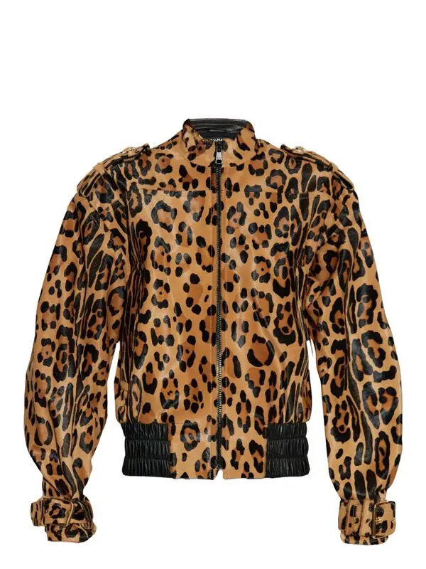 Balmain Animal-print Calfskin Leather Jacket - Brown