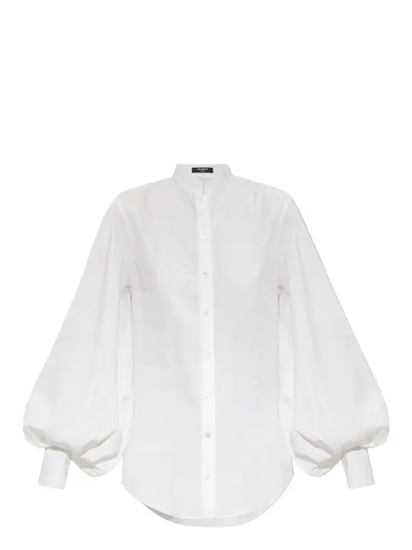 Balmain Cotton Shirt With Balloon Sleeves And Mandarin Collar - White