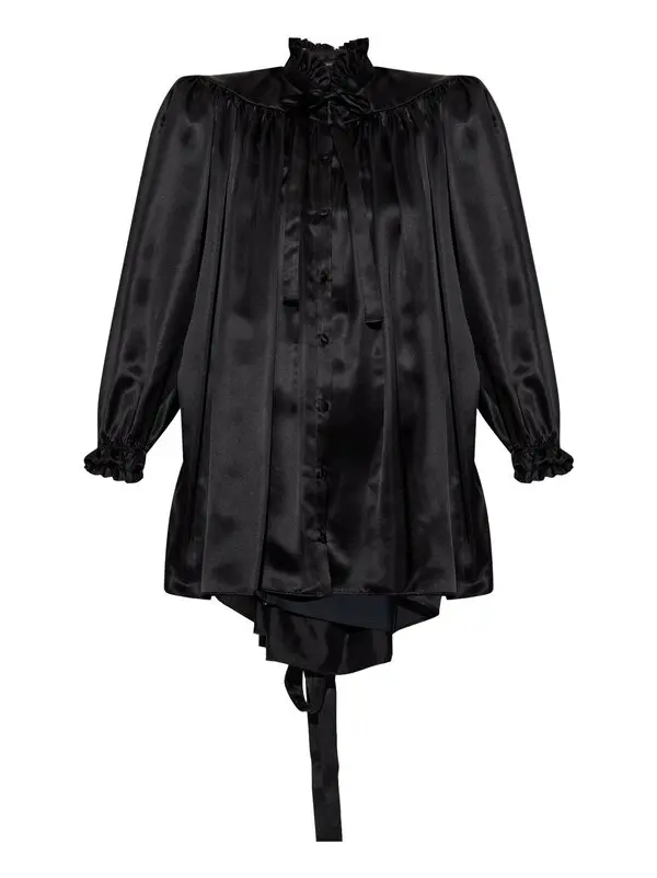 Balenciaga Silk Shirt With Decorative Tie - Black
