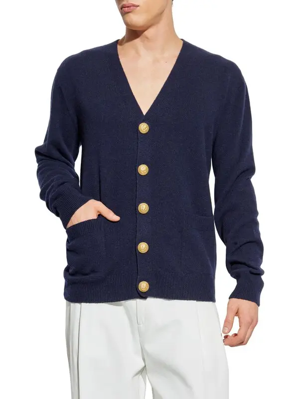 Balmain Cashmere And Wool Cardigan - Navy Blue