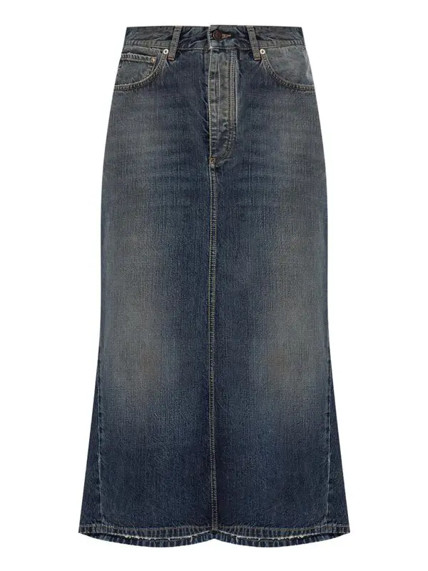 Balenciaga Vintage-effect Denim Midi Skirt - Navy Blue