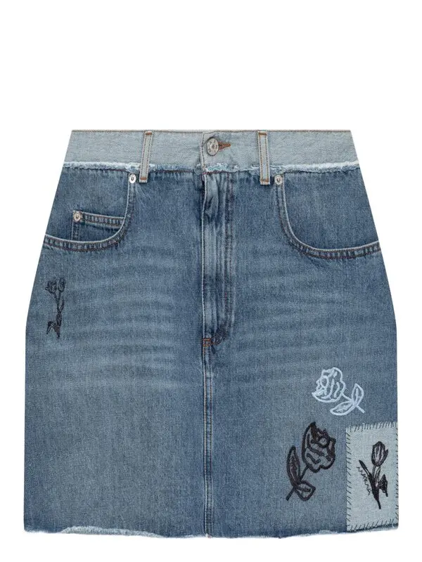 Marni Short Denim Skirt With Logo - Blue