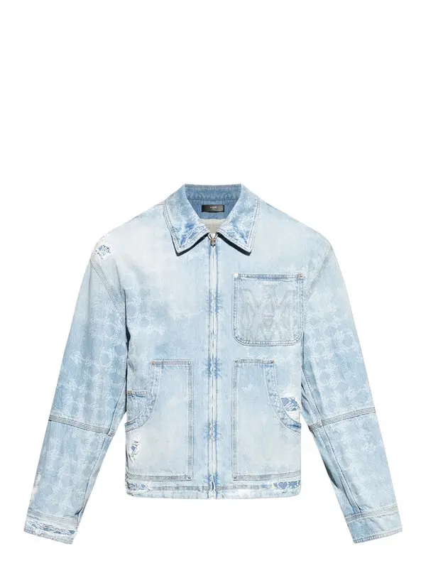 Amiri Distressed Denim Trucker Jacket - Light Blue