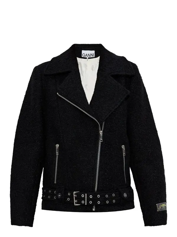 GANNI Wool-finish Biker Jacket - Black