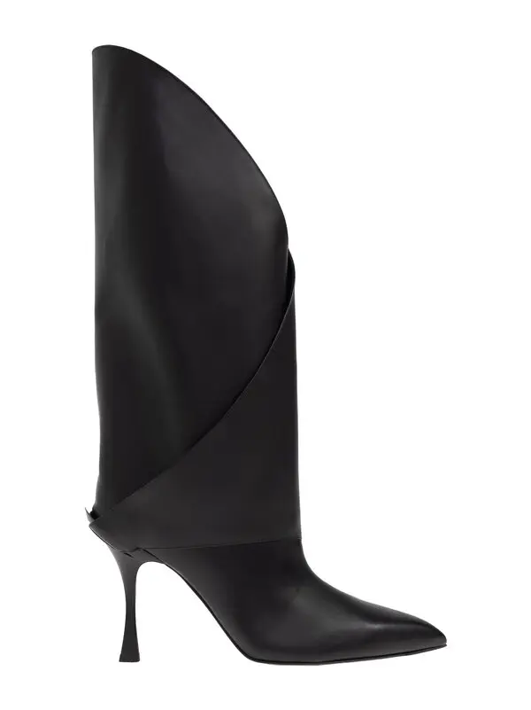 Balmain Twist Heeled Leather Boots - Black