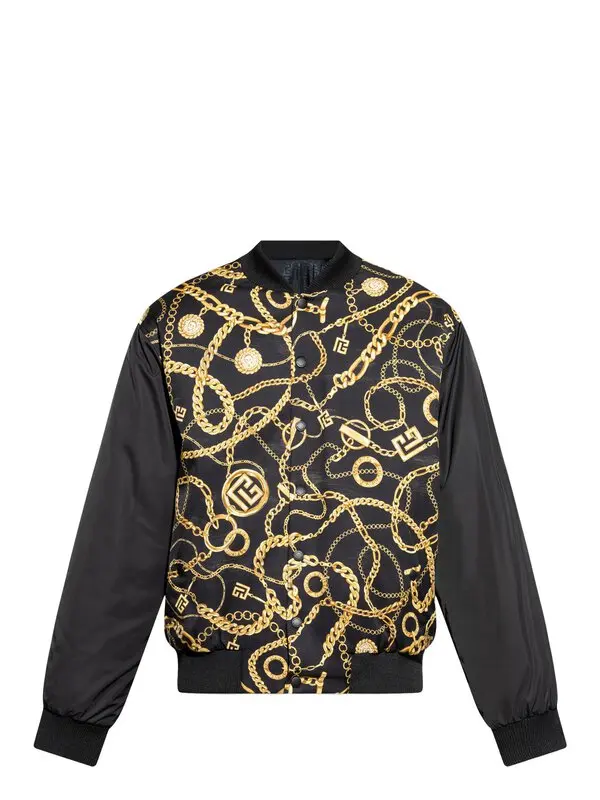 Balmain Chain And Monogram Embellished Bomber Jacket - Black