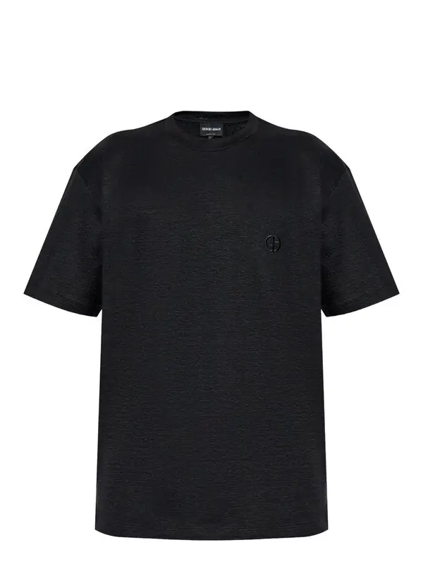 Giorgio Armani Linen T-shirt With Embroidered Logo - Black