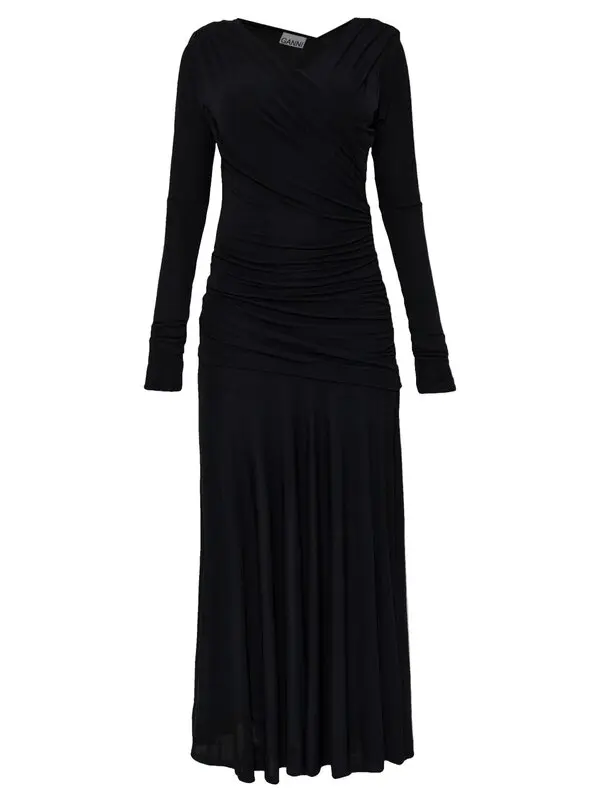 GANNI Draped Maxi Dress - Black