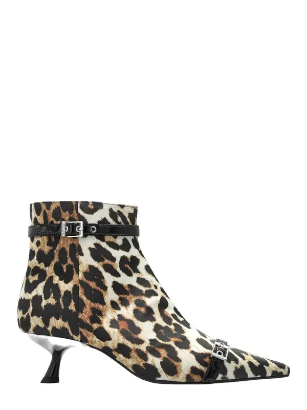 GANNI Leopard Print Kitten Heel Ankle Boots - Brown