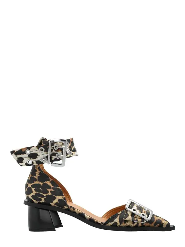 GANNI Leopard Print High Heel Shoes With Buckle Detail - Brown