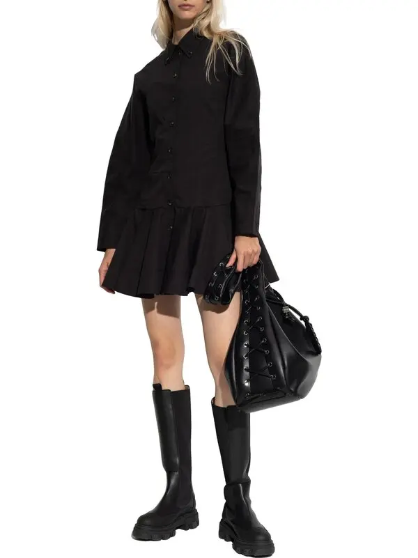 GANNI Cotton Shirt Dress - Black