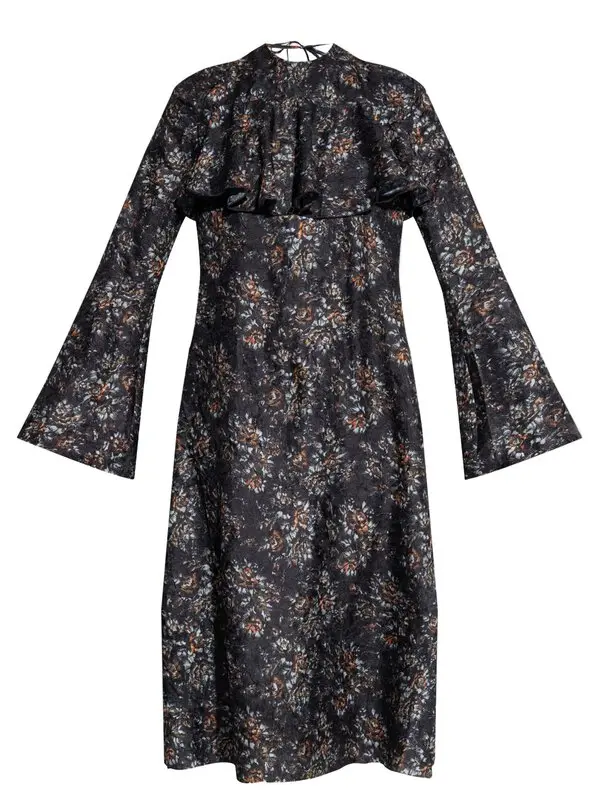 GANNI Floral Motif Dress - Black