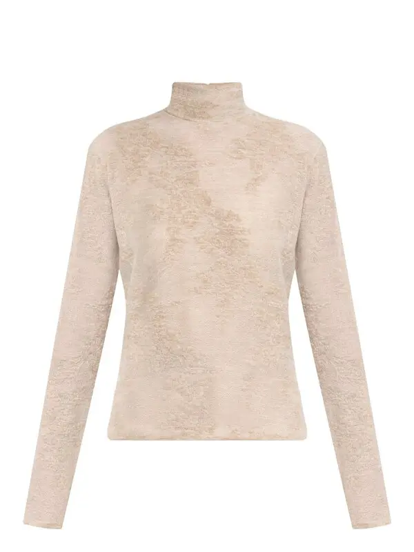 GANNI Floral Turtleneck Sweater - Beige