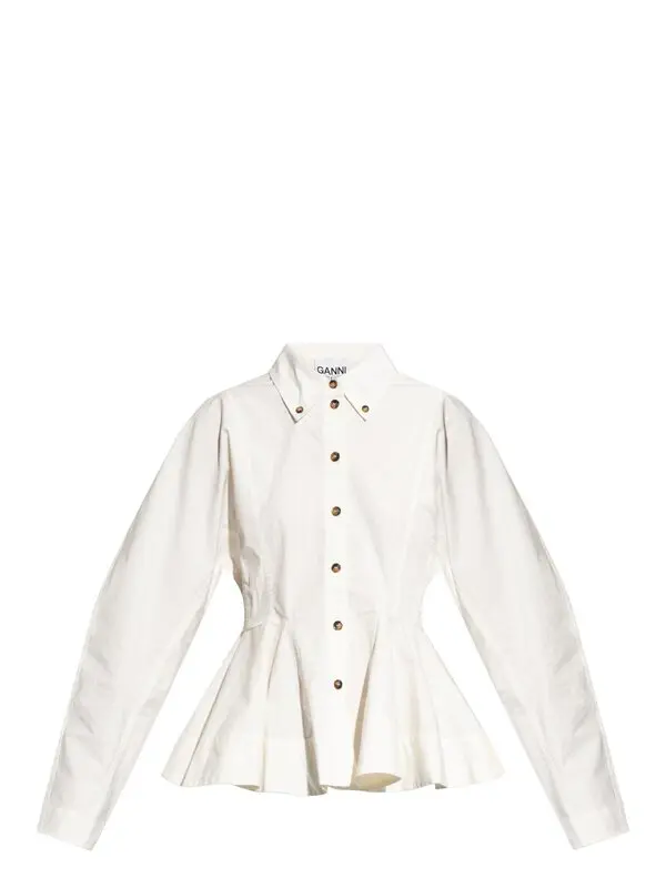 GANNI Cotton Peplum Shirt - White