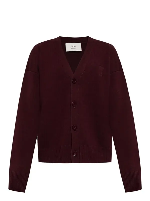 Ami Wool And Cashmere Cardigan - Burgundy