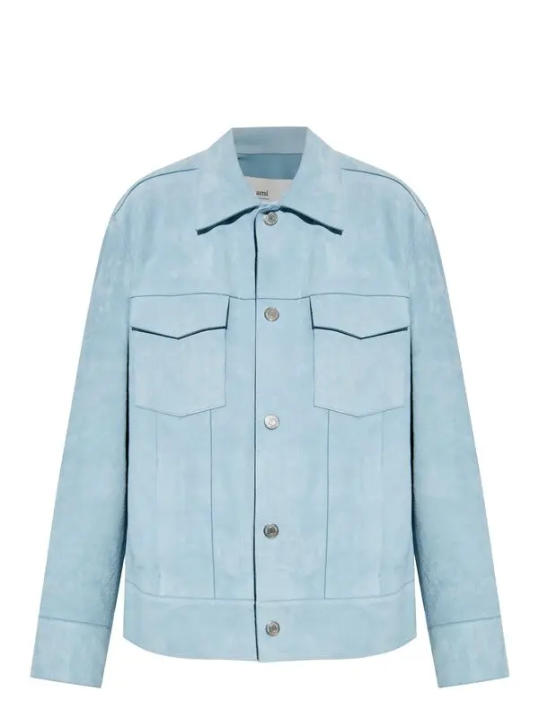 Ami Leather Trucker Jacket - Light Blue