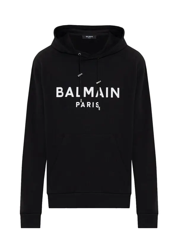 Balmain Printed Cotton Jersey Hoodie - Black