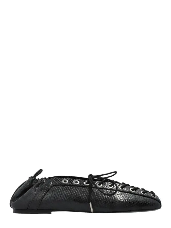 GANNI Embossed Snake-skin Ballerinas With Tie Fastening - Black