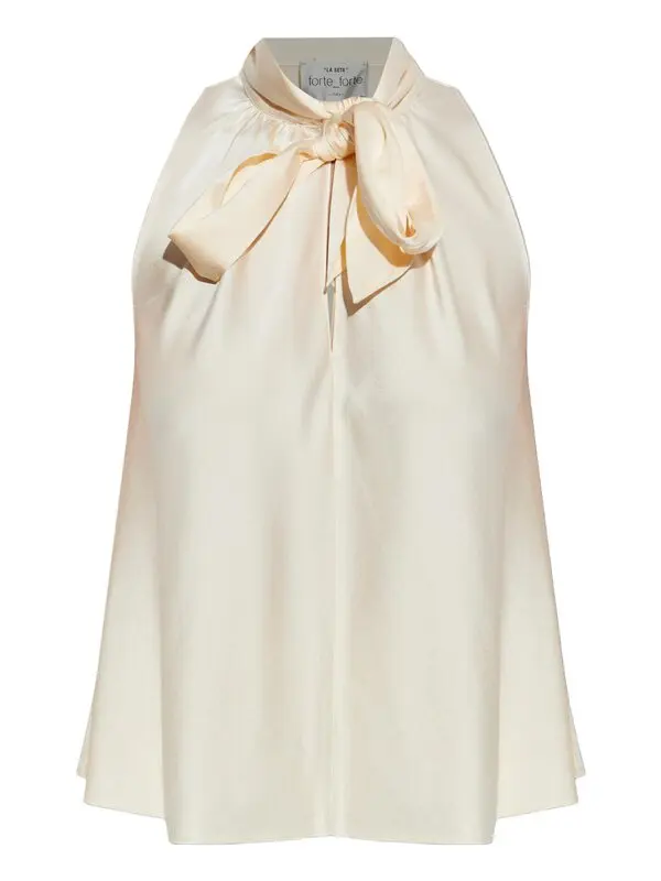 FORTE_FORTE Sleeveless Silk Top With Bow Detail - Cream