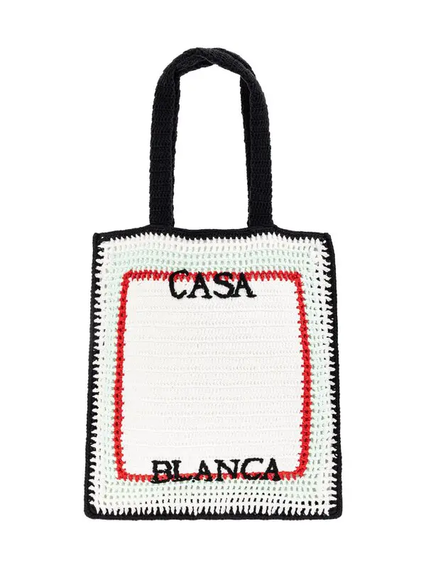 Casablanca Embroidered Cotton Knit Shopper Bag - White