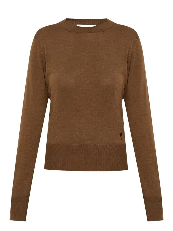 Ami Thin Wool And Silk Sweater - Brown
