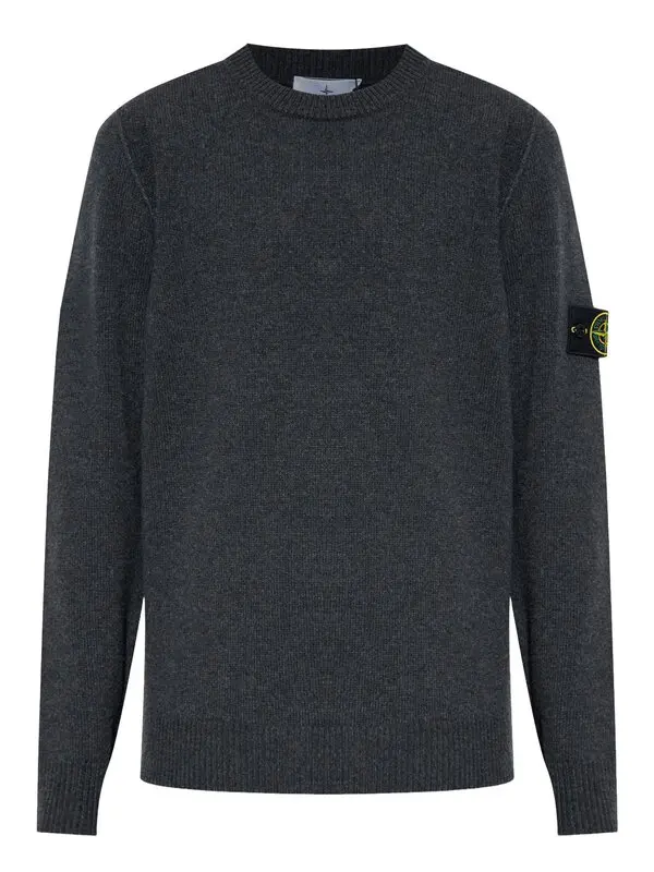 Stone Island Wool And Polyamide Sweater With Compass Patch - Grey
