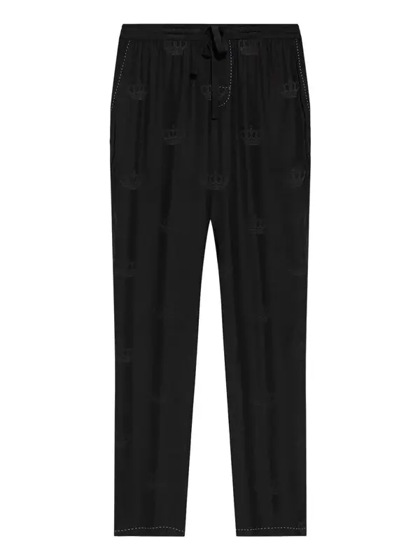 Dolce & Gabbana Silk Trousers With Crown Pattern - Black