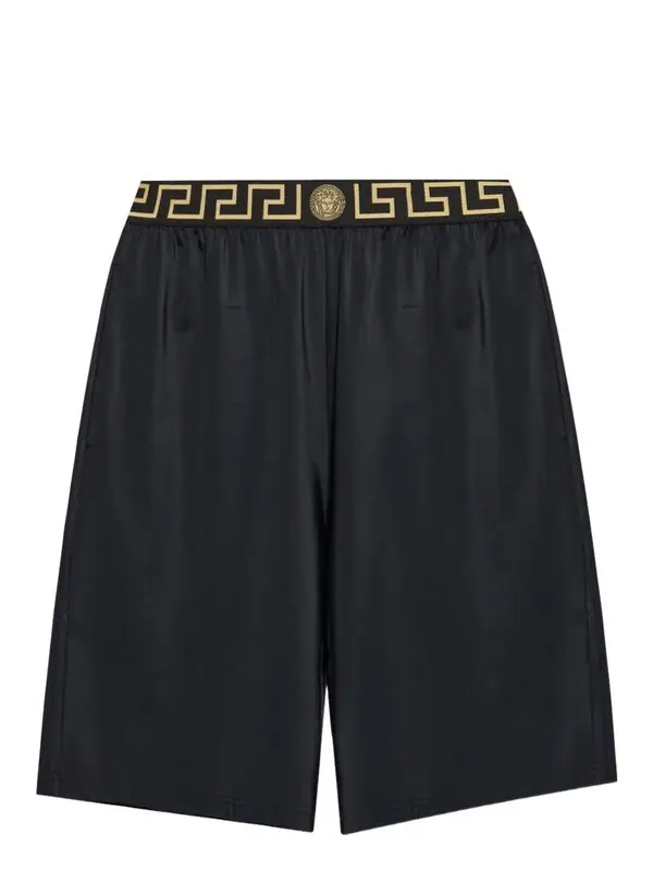 Versace Shorts With Greek Key Waistband - Black