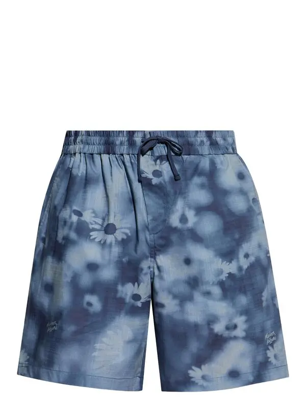 Maison Kitsuné Floral Pattern Cotton Shorts - Blue