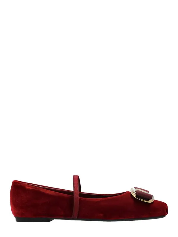 FERRAGAMO Zina Velvet Ballerinas - Burgundy