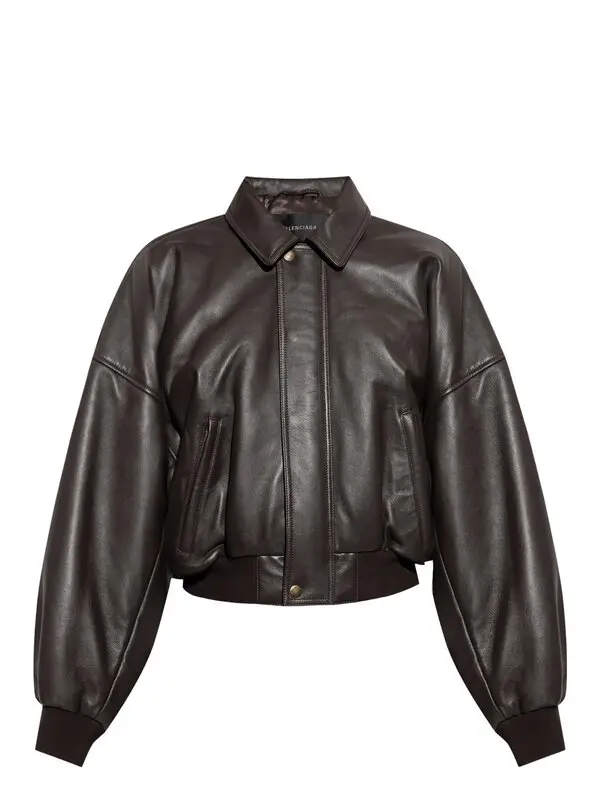 Balenciaga Lambskin Leather Bomber Jacket - Brown