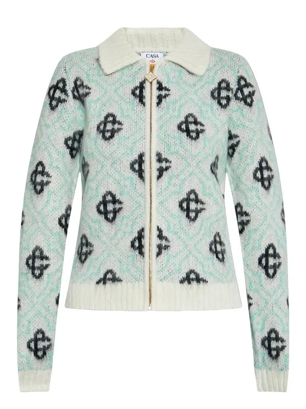 Casablanca Patterned Knit Cardigan - Green