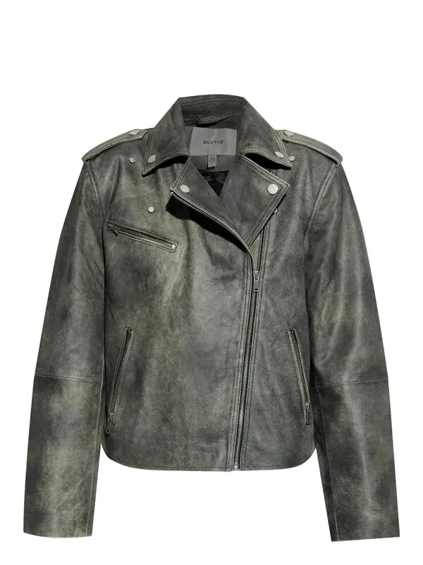 GESTUZ Gznaomi Leather Biker Jacket - Grey