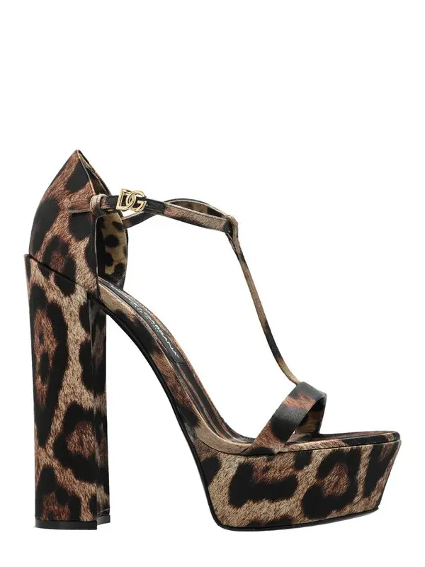 Dolce & Gabbana Leopard Print Platform Sandals - Beige