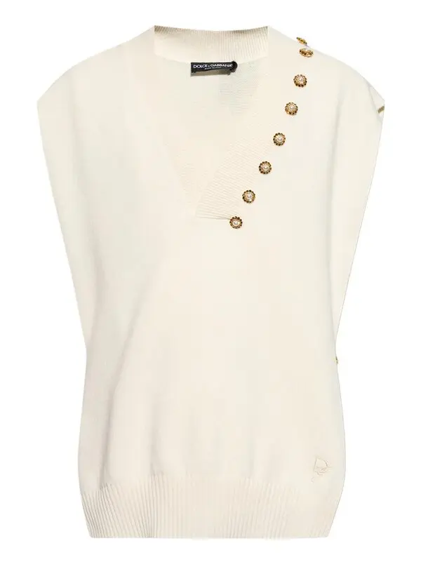 Dolce & Gabbana Sleeveless Wool Sweater With Appliqués - Cream